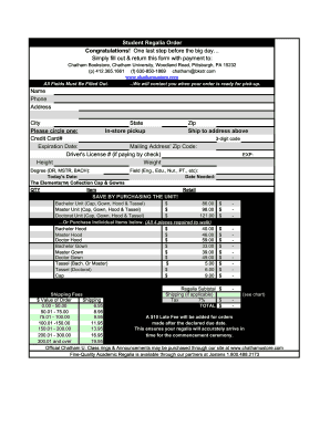 Fillable Online Student Regalia Order Fax Email Print - pdfFiller