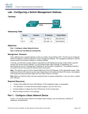 Lab Configuring A Switch Management Address - Fill Online, Printable ...