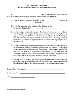 Fillable Online STUDENT INTERNSHIP ACKNOWLEDGEMENT Fax Email Print ...