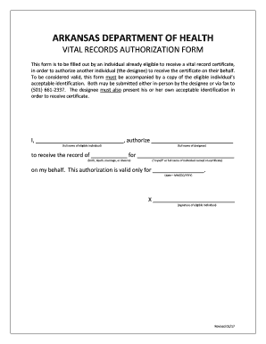 Fillable Online VITAL RECORDS AUTHORIZATION FORM Fax Email Print ...