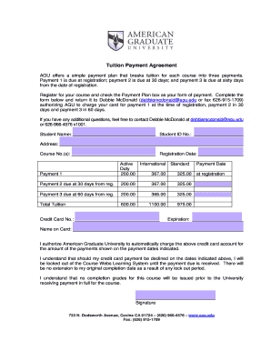 Fillable Online AGU offers a simple payment plan that breaks tuition for each course into three ...