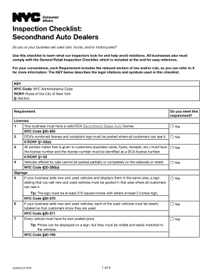 Fillable Online Inspection Checklist: Secondhand Auto Dealers Fax Email ...
