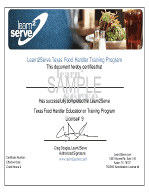 Fillable Online Learn2Serve Texas Food Handler Training Program Fax ...