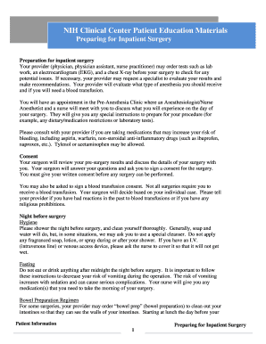 Fillable Online Preparing for Inpatient Surgery Fax Email Print - pdfFiller
