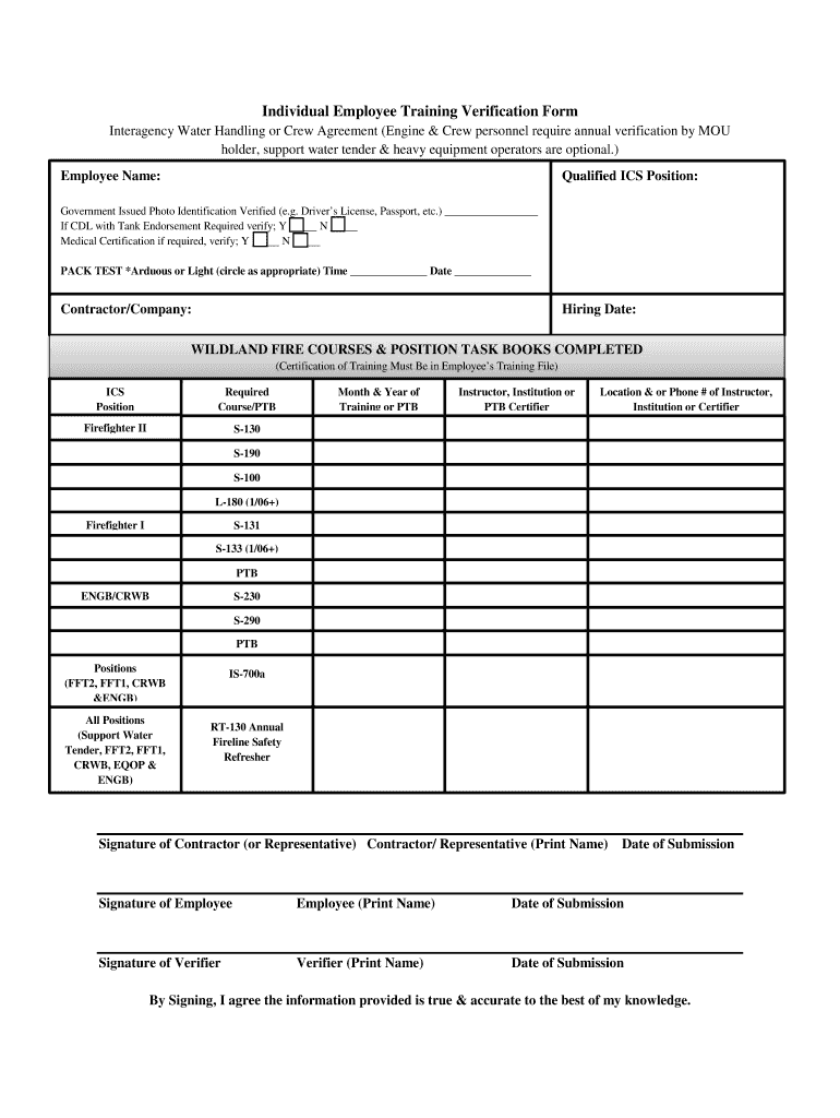 Fillable Online Individual Employee Training Verification Form Fax ...