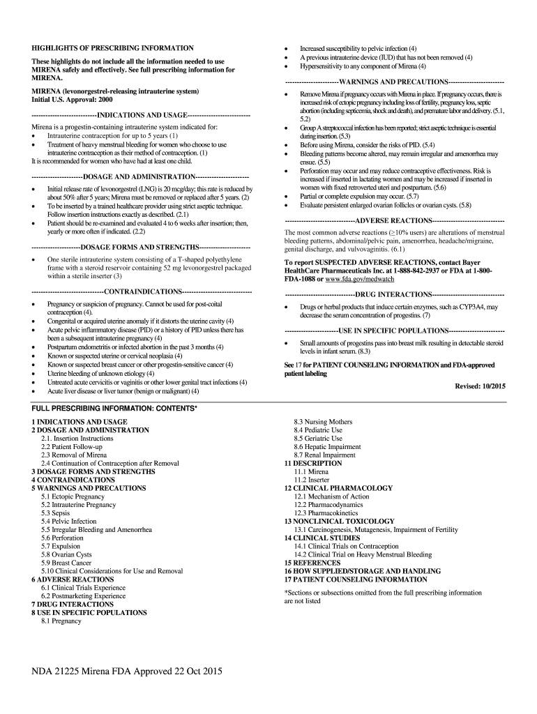 Fillable Online MIRENA safely and effectively Fax Email Print - pdfFiller