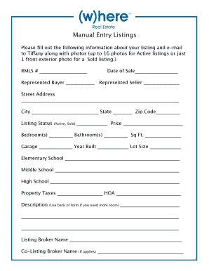 Fillable Online Manual Entry Listings Fax Email Print - pdfFiller