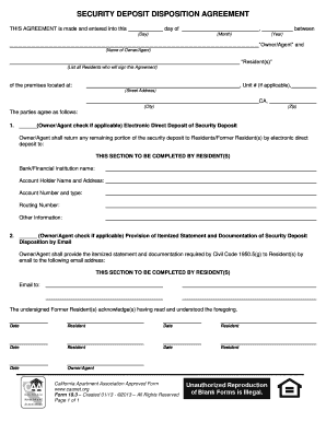 Fillable Online SECURITY DEPOSIT DISPOSITION AGREEMENT Fax Email Print ...