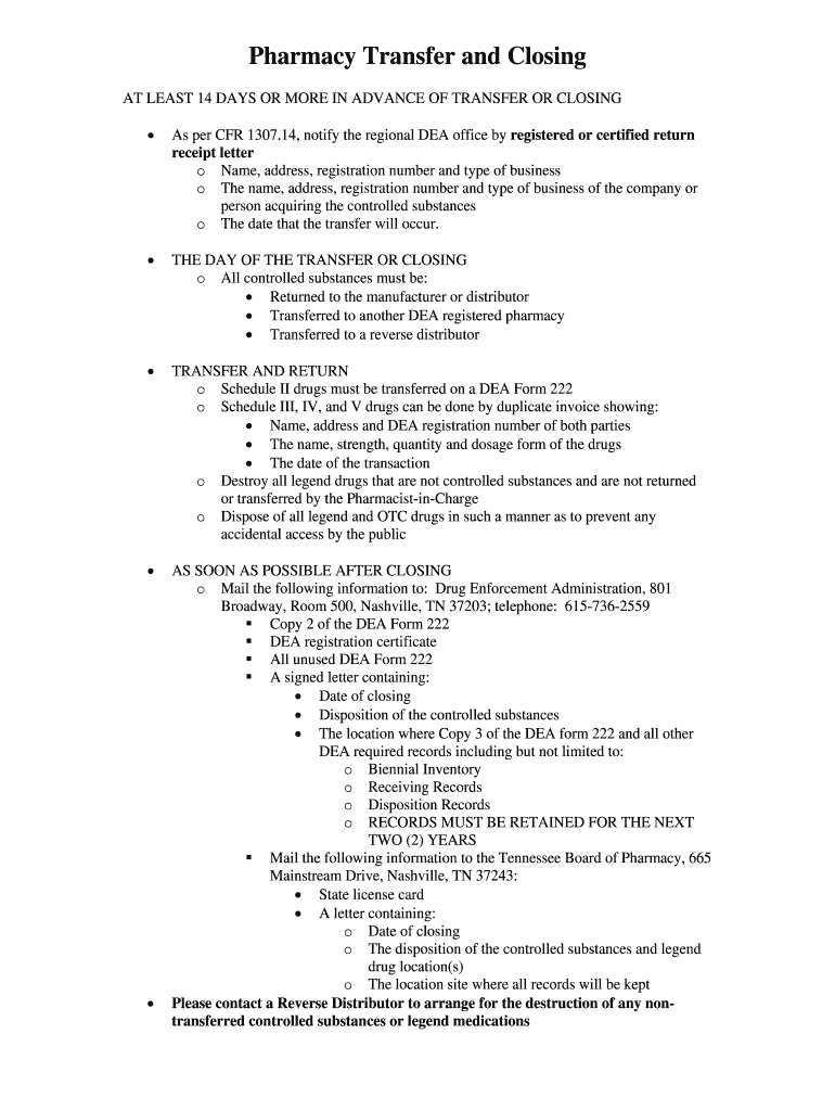Fillable Online Pharmacy Transfer and Closing Fax Email Print - pdfFiller