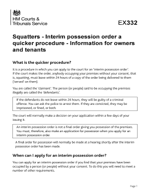 Fillable Online Squatters - Interim possession order a Fax Email Print ...
