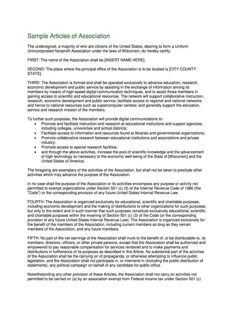 Fillable Online Sample Articles of Association Fax Email Print - pdfFiller
