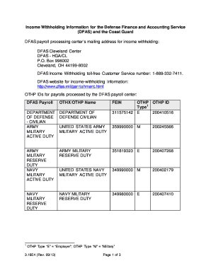 Fillable Online Income Withholding Information for the Defense Finance ...