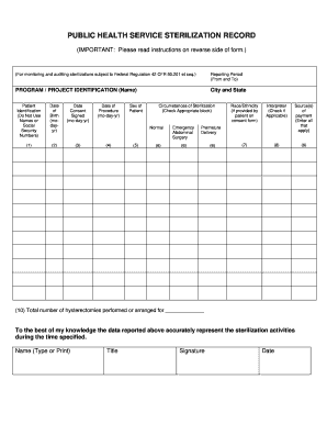 Fillable Online PUBLIC HEALTH SERVICE STERILIZATION RECORD Fax Email Print - pdfFiller