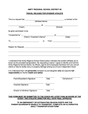 Fillable Online TRAVEL RELEASE FOR STUDENT-ATHLETE Fax Email Print ...