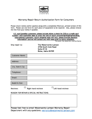 Fillable Online Warranty-Repair Return Authorization Form for Consumers ...
