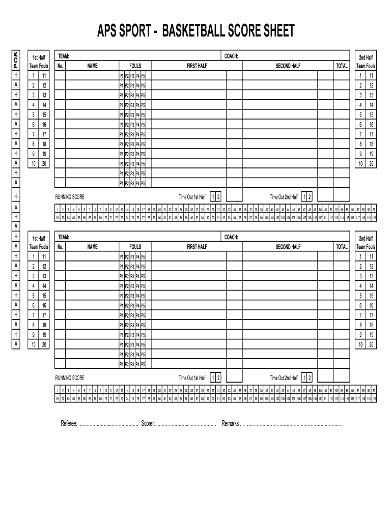 Fillable Online APS SPORT - BASKETBALL SCORE SHEET Fax Email Print ...