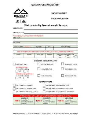 Fillable Online GUEST INFORMATION SHEET Fax Email Print - pdfFiller