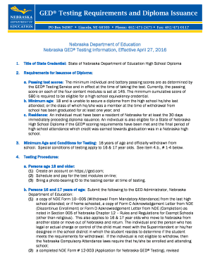 Fillable Online GED Testing Requirements and Diploma Issuance Fax Email ...