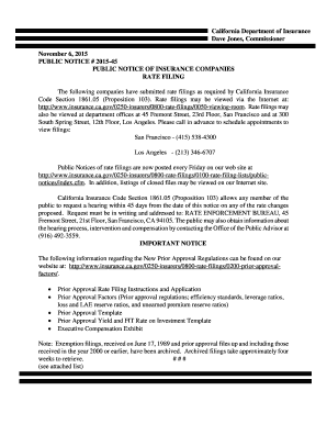 Fillable Online RATE FILING Fax Email Print - pdfFiller