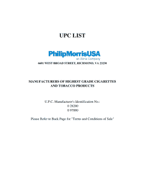 Fillable Online UPC LIST Fax Email Print - pdfFiller