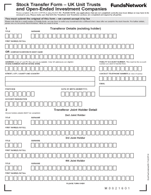 Fillable Online Stock Transfer Form UK Unit Trusts Fax Email Print ...