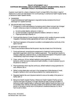 Fillable Online CONTINUED BEHAVIORAL HEALTH HOSPITAL FACILITY OR BEHAVIORAL HEALTH Fax Email ...