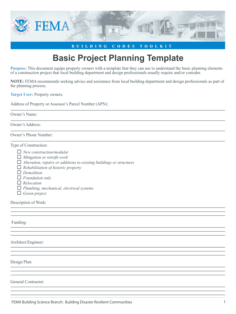 FEMA Basic Project Planning Template Fill And Sign Printable Template FEMA Basic Project Planning Template Fill And Sign Printable Template