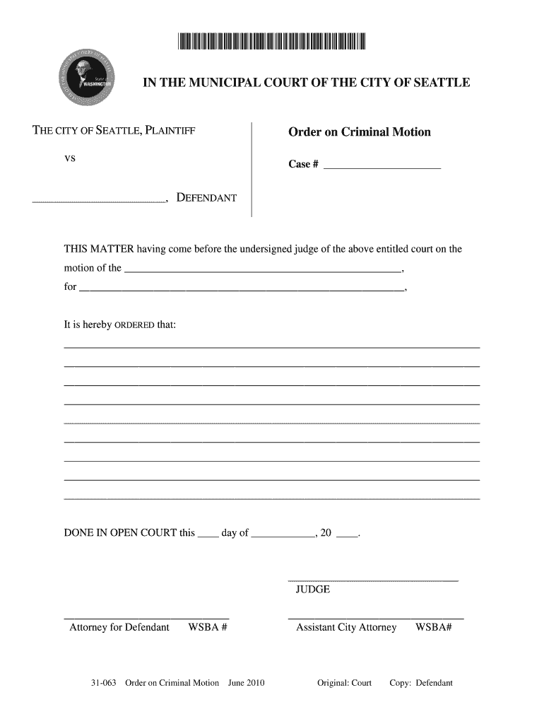 Fillable Online *CRIMINAL MOTION ORDER* Fax Email Print - pdfFiller
