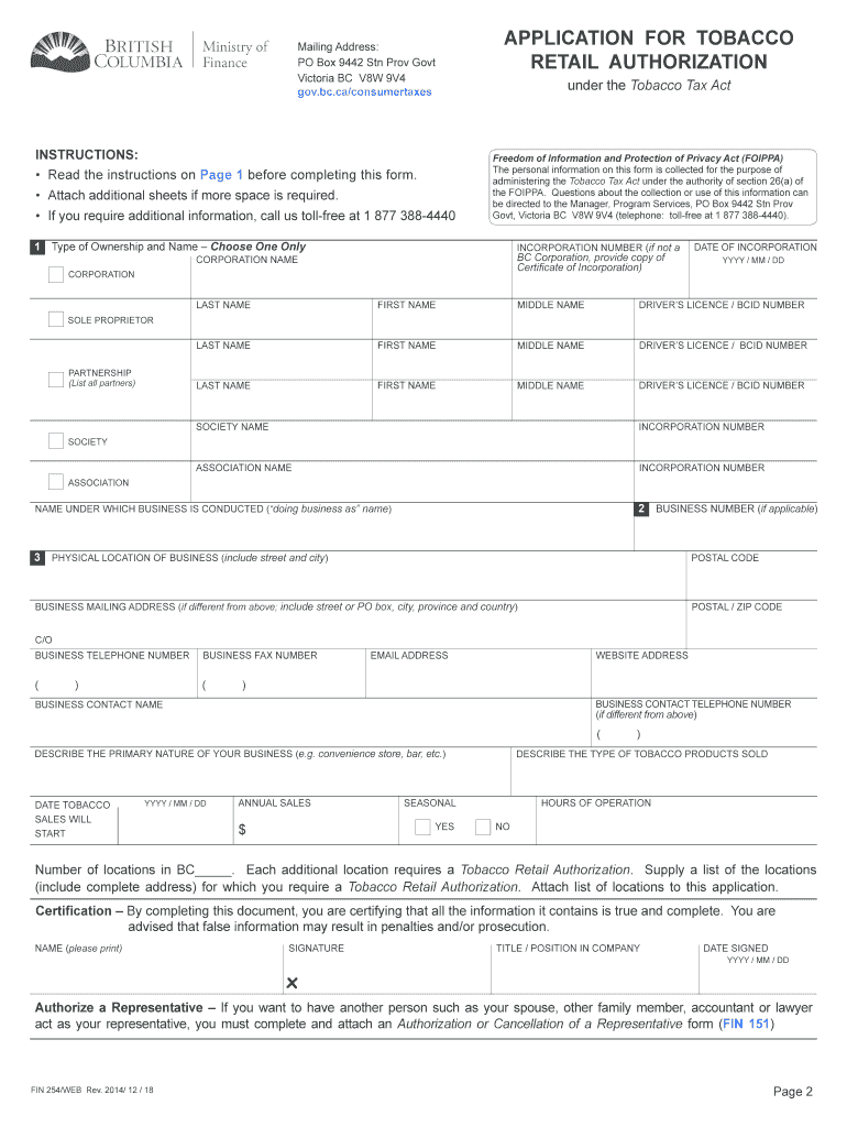 Fillable Online APPLICATION FOR TOBACCO Fax Email Print - pdfFiller