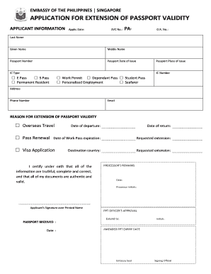 Fillable Online APPLICATION FOR EXTENSION OF PASSPORT VALIDITY Fax ...