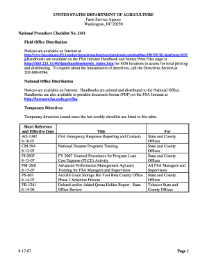 Fillable Online fsa usda National Procedure Checklist No. 2161 - fsa ...