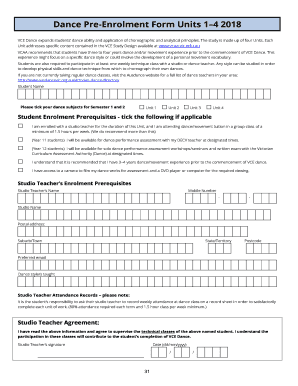 Fillable Online Dance Pre-Enrolment Form Units 14 2018 Fax Email Print ...