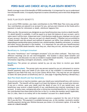 Fillable Online PERSI BASE AND CHOICE 401(k) PLAN DEATH BENEFITS Fax ...