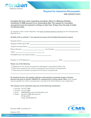 Fillable Online Request for Immediate Recoupment Fax Email Print ...