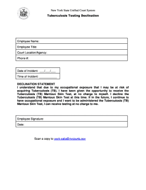 Fillable Online Tuberculosis Testing Declination Fax Email Print ...