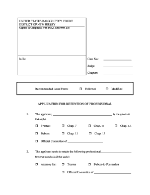 Fillable Online APPLICATION FOR RETENTION OF PROFESSIONAL Fax Email ...