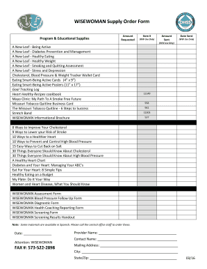 Fillable Online health mo WISEWOMAN Supply Order Form Fax Email Print ...