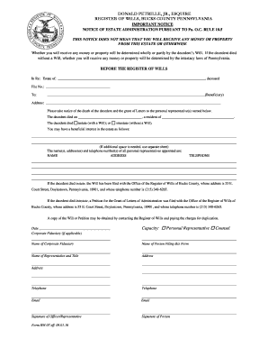 Fillable Online REGISTER OF WILLS, BUCKS COUNTY PENNSYLVANIA Fax Email Print - pdfFiller