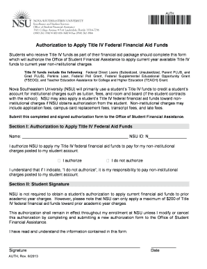 Fillable Online Authorization to Apply Title IV Federal Financial Aid ...
