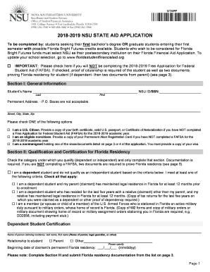 Fillable Online 2018-2019 NSU STATE AID APPLICATION Fax Email Print ...