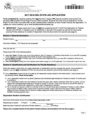 Fillable Online 2017-2018 NSU STATE AID APPLICATION Fax Email Print ...