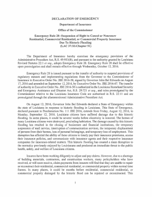 Fillable Online Emergency Rule 28--Suspension of Right to Cancel or Non ...