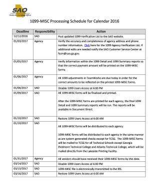 Fillable Online sao georgia 1099-MISC Processing Schedule for Calendar ...
