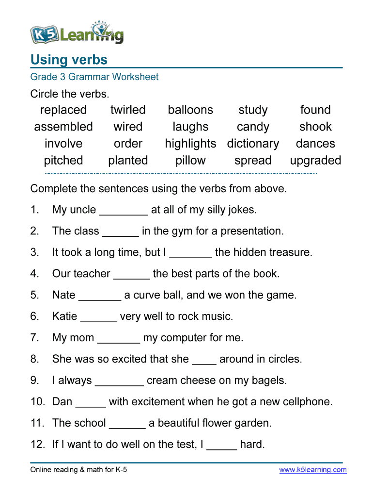 Grade 3 Verb Worksheets Fill Online Printable Fillable Blank