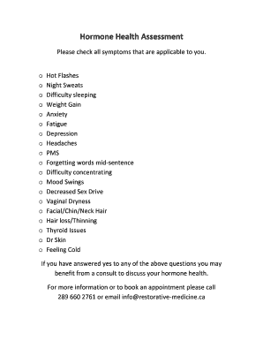 Fillable Online Hormone Health Assessment Fax Email Print - pdfFiller
