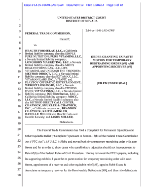Fillable Online ftc Order Granting Ex Parte Motion For Temporary ...