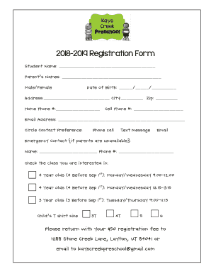 Fillable Online 2018-2019 Registration Form Fax Email Print - pdfFiller