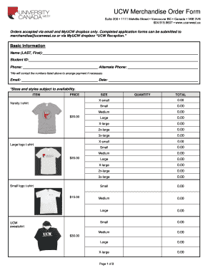 Fillable Online UCW Merchandise Order Form Fax Email Print - pdfFiller