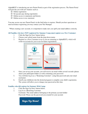 Fillable Online AlphaBEST is introducing our new Parent Portal as part ...