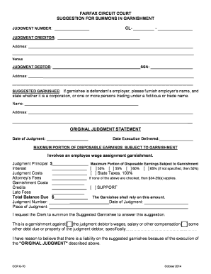 Fillable Online JUDGMENT NUMBER: Fax Email Print - pdfFiller